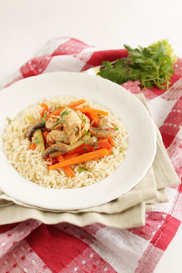 Chicken with Vegetables and Rice Stock Image - Image of pepper, rice ...