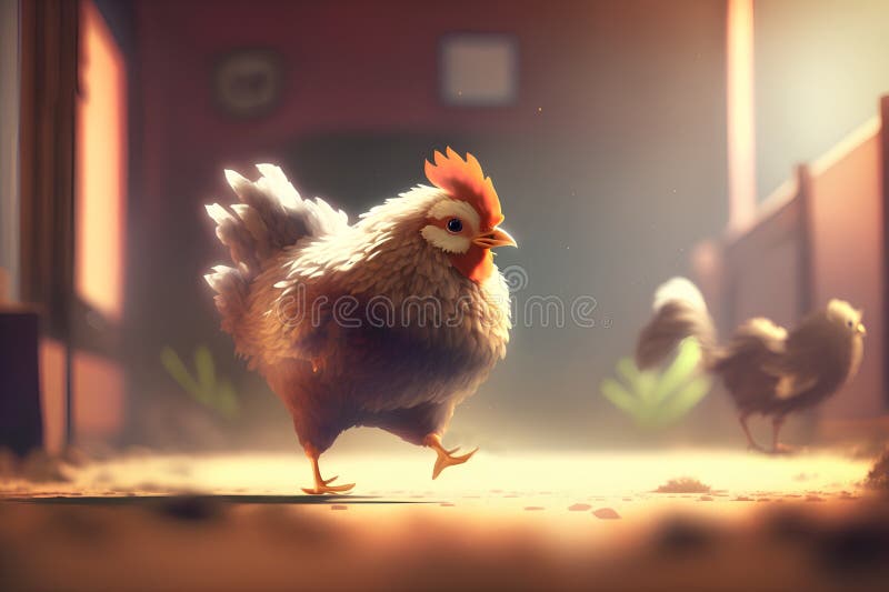 Chicken in the Village, 3d Rendering. Computer Digital Drawing Stock ...