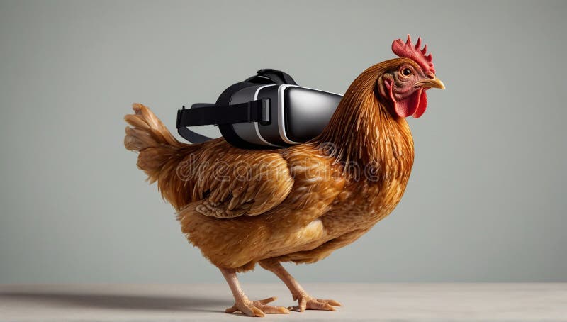 Chicken in a VR Headset, in Glasses of Virtual Reality on a Light ...