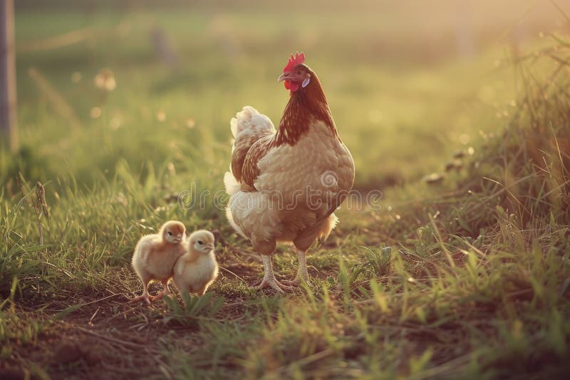 A Chicken is Walking Down a Field Full of Baby Chickens. Generative Ai ...