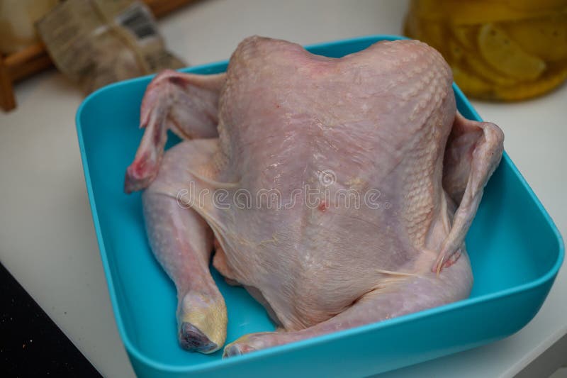 Chicken Washed before Cooking in a Tray in the Kitchen 8 Stock Photo ...
