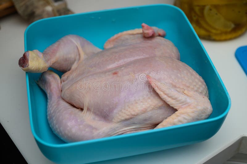 Chicken Washed before Cooking in a Tray in the Kitchen 2 Stock Photo ...