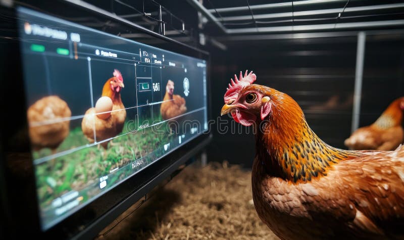 Chicken Watching Itself on Screen in Barn Stock Image - Image of coop ...