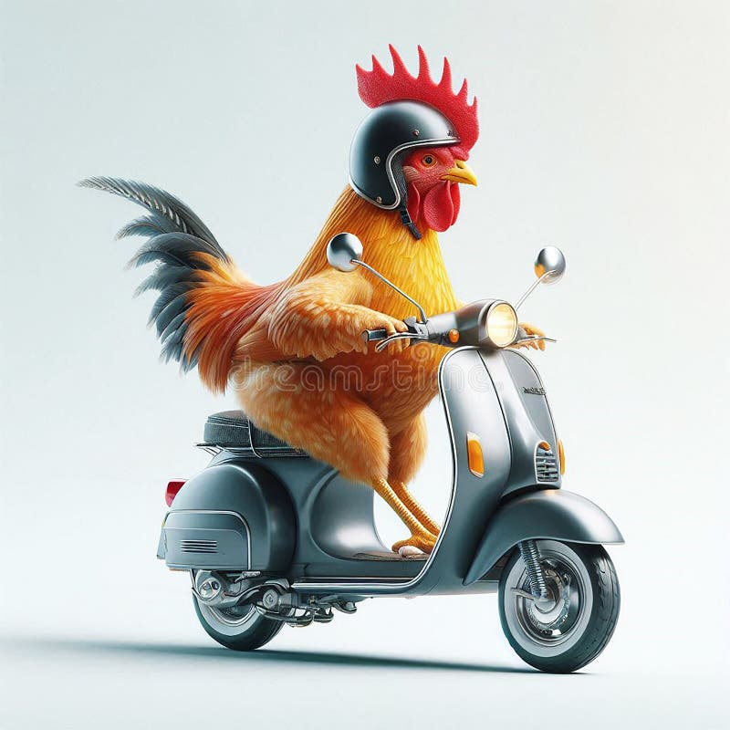 A Chicken Wearing Helmet Riding Scooter Stock Vector - Illustration of ...