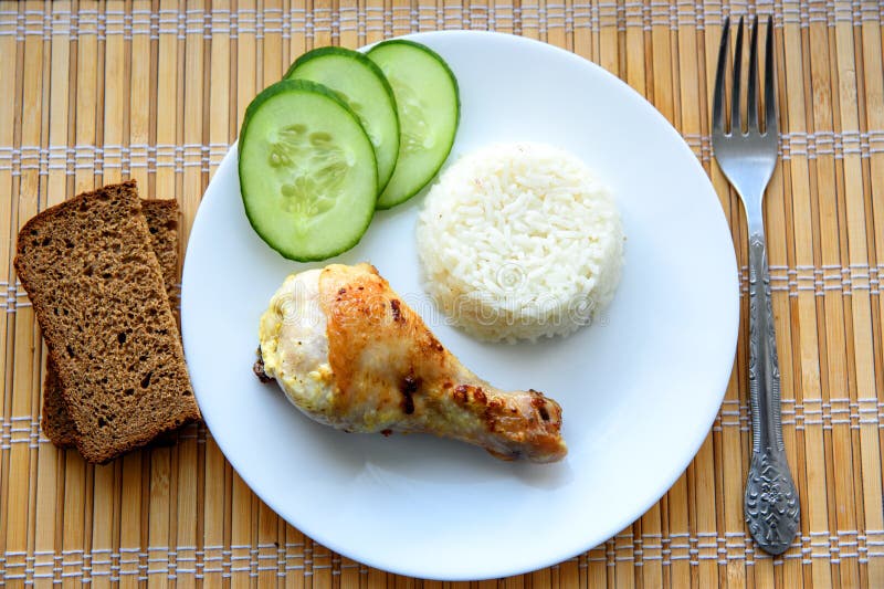 Chicken with White Rice and Cucumber Stock Image - Image of cuisine ...