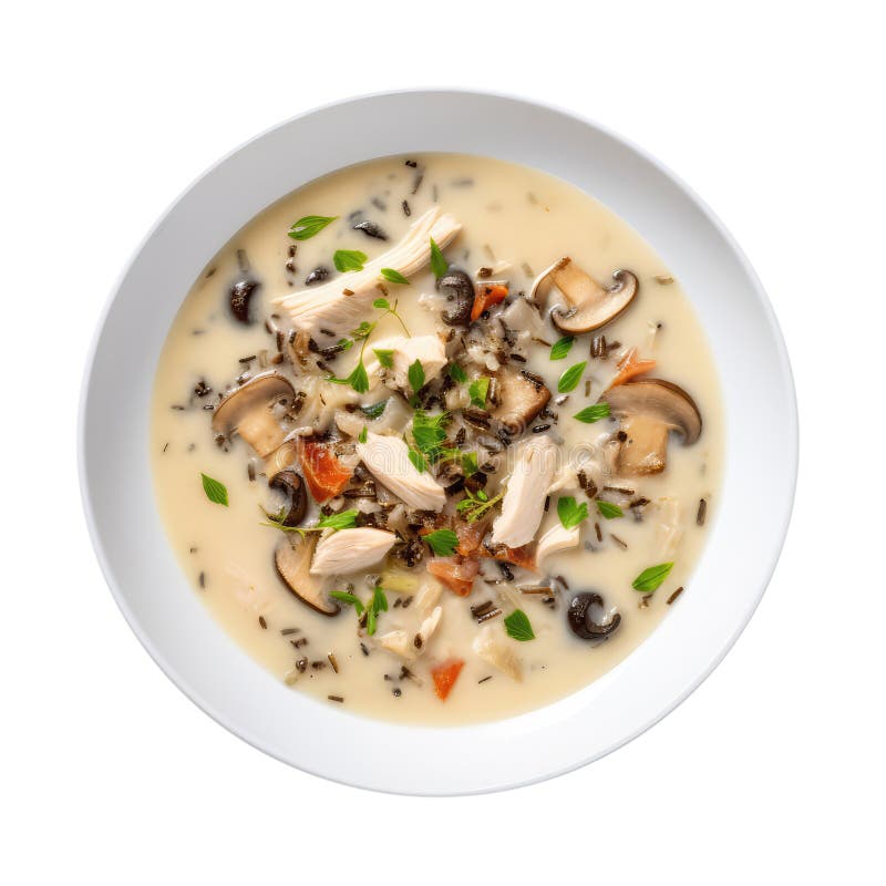 Chicken and Wild Rice Soup on White Plate on a White Background Stock ...