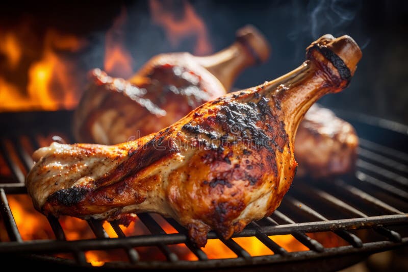 Chicken Wings on Grill with Flames and Smoke. Generative AI Stock ...
