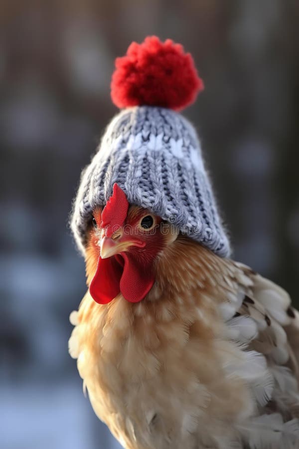 Chicken in the Winter with Thick Wool Hat. Seasons Greetings Stock ...