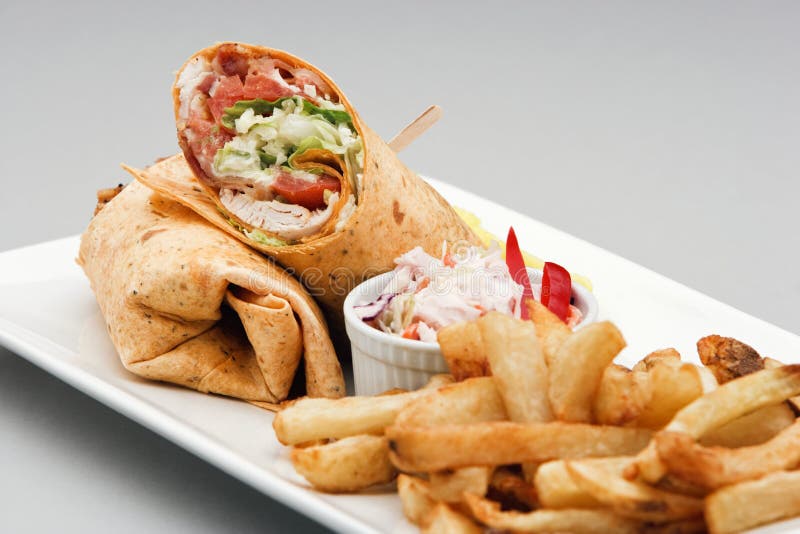 Chicken Wrap and French Fries Stock Image - Image of coleslaw, meat ...