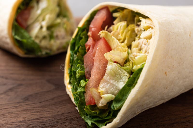 Chicken Wrap with Fresh Vegetables and Chicken Wrapped in Tortilla ...