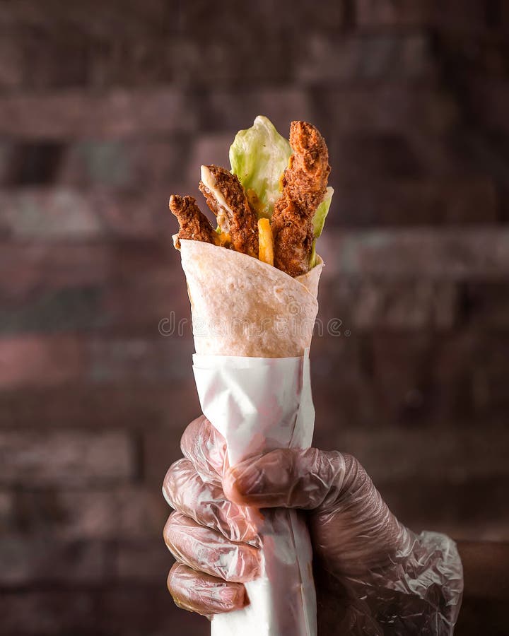 Chicken Wrap in Hand Isolated Side View of Arabic Food Stock Image ...