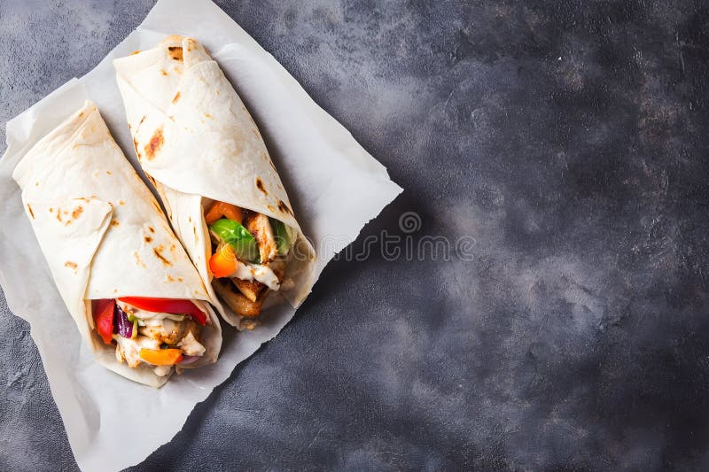 Chicken Wrap Top View, Empty Space Around Perfect for Nutrition Info or ...