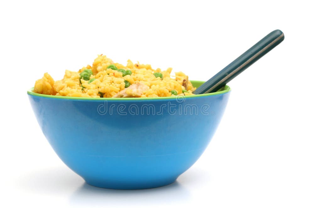 Chicken & Yellow Rice Bowl Level Stock Photo - Image of plate, onion ...