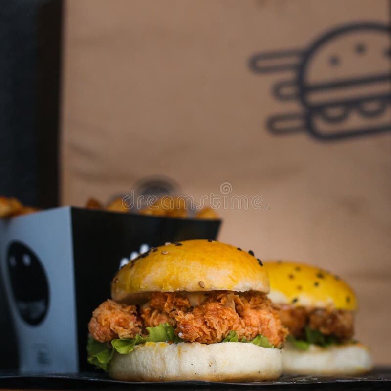 Chicken Zinger Burger with Sesame Beans Topping and Filled with ...