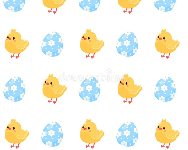 Chickens and Easter Eggs. Vector Pattern in Cartoon Style Stock Vector - Illustration of bird ...