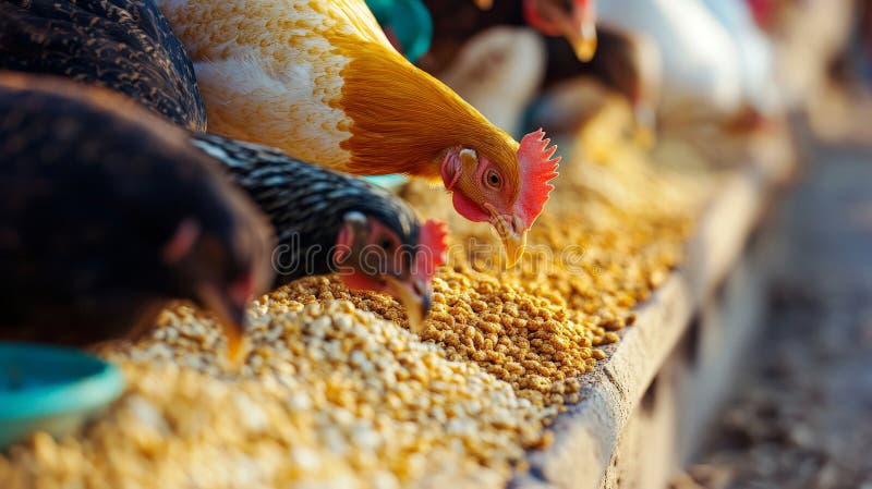 Chickens Eating Grain stock illustration. Illustration of nature ...