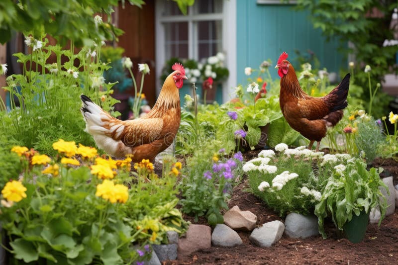 Chickens Enjoying a Vegetable Garden in a Backyard Setting Stock Photo ...