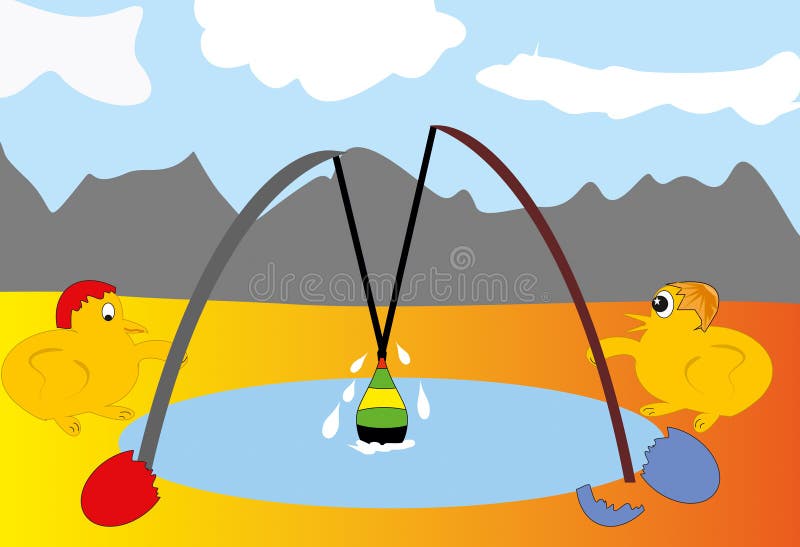 Chickens on fish. stock vector. Illustration of teamwork - 36294951