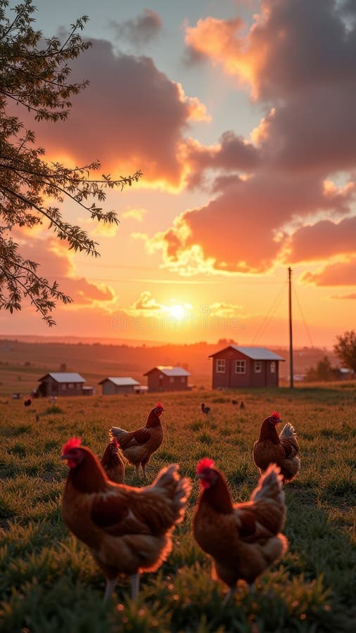 Serene Farm Landscape at Sunset Stock Image - Image of pasture, sunset ...