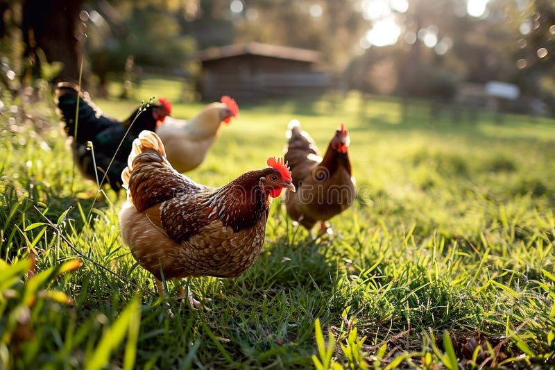 Chickens in the Grass on the Farm. Stock Illustration - Illustration of ...