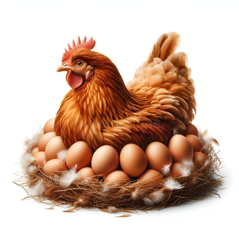 Chickens Nesting with Eggs, Isolate Image, Generative AI. Stock ...