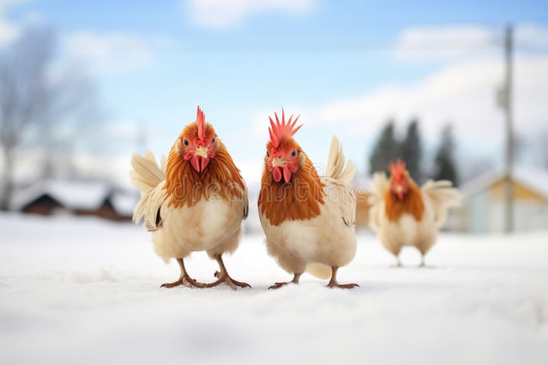 Chickens Pecking at Snow-covered Ground Stock Image - Image of behavior ...