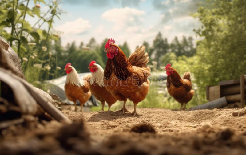 Chickens in a Rural Setting. Created by Generative Artificial ...