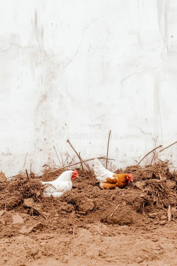 Chickens Scratch through Compost Creating Fertilizer in Minimalist ...