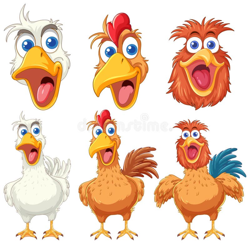 Chickens Showing Various Emotions Stock Vector - Illustration of crest ...