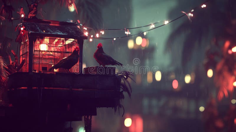 Chickens are Shown in an Automated Coop during Sunset in a Modern ...