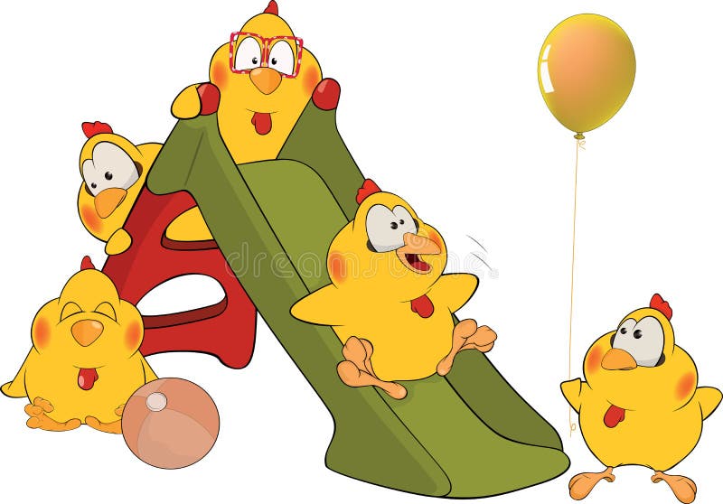Chickens And A Slide Cartoon Stock Photo - Image: 29642620