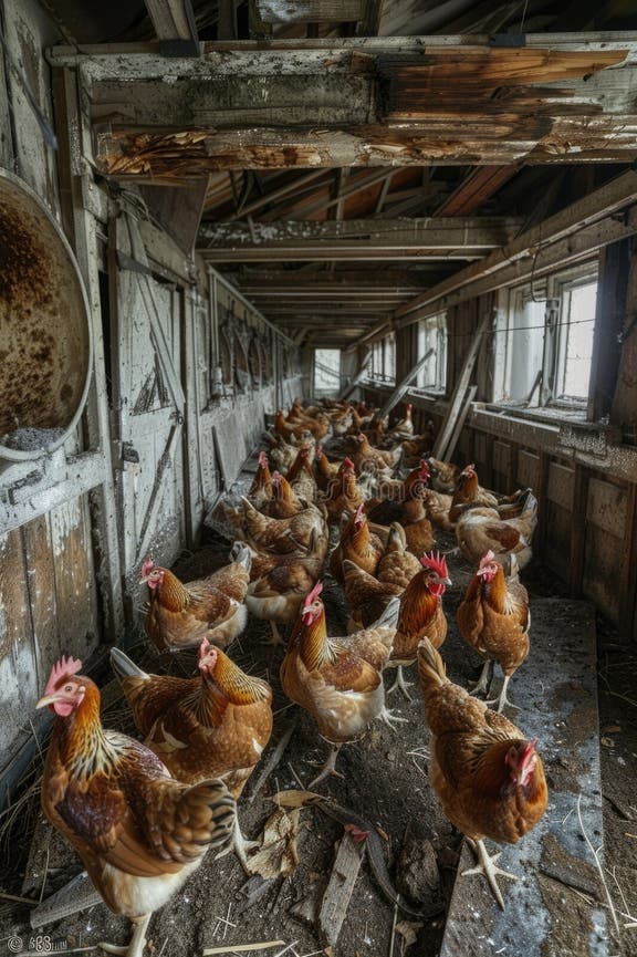 Chickens Stand in a Rustic Barn Setting Stock Image - Image of rural ...