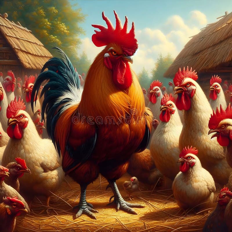 Chickens are Standing in a Group in a Farm with Straw. Stock ...