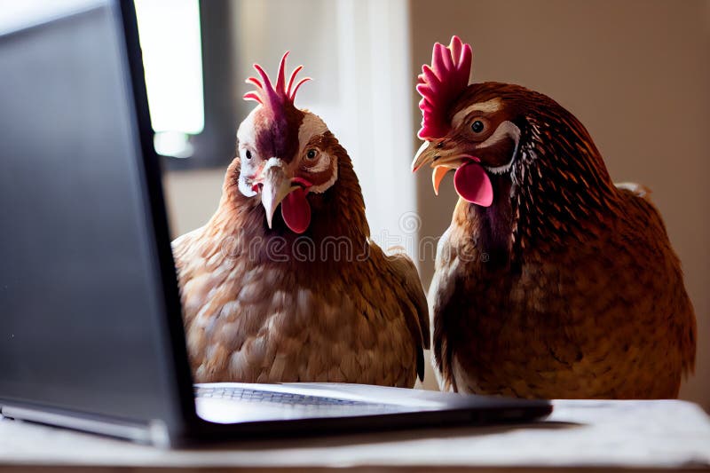Chickens Staring at a Laptop Screen. AI Generated. Stock Illustration ...
