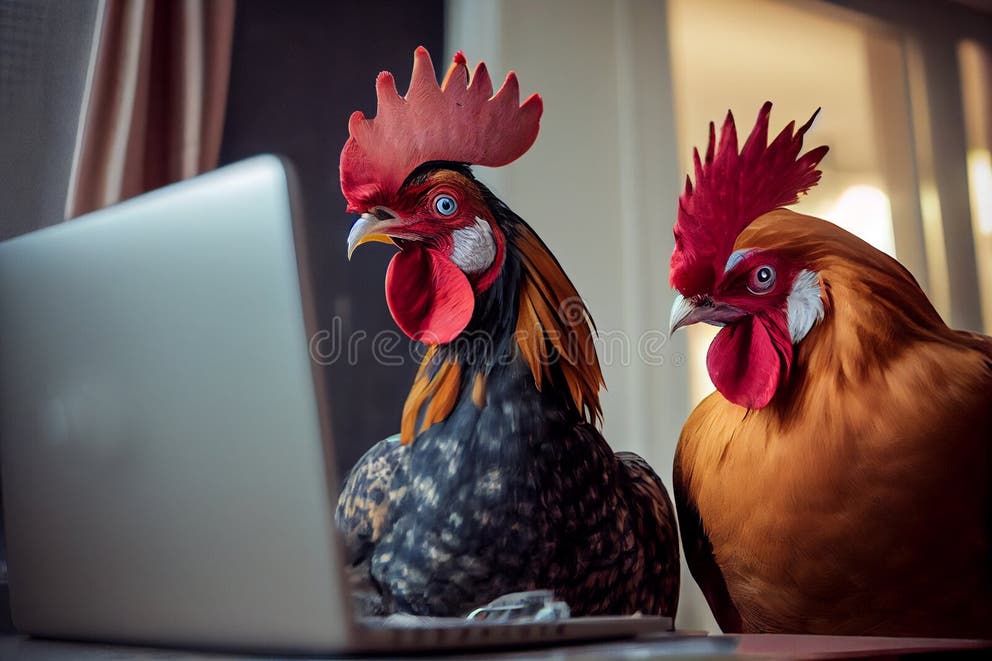 Chickens Staring at a Laptop Screen. AI Generated. Stock Illustration ...