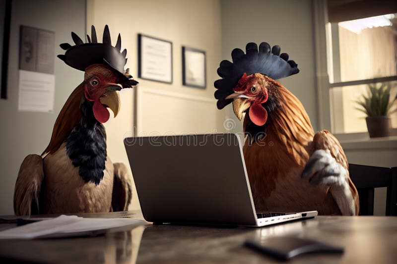 Chickens Staring at a Laptop Screen. AI Generated. Stock Illustration ...