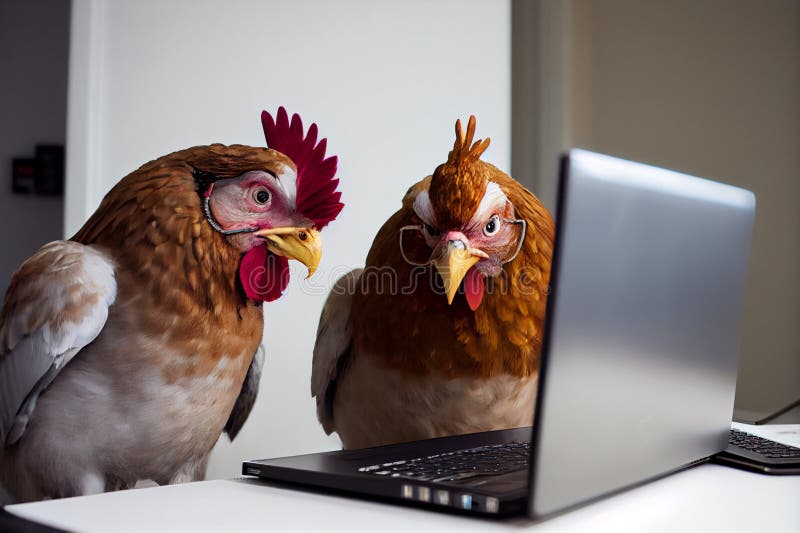 Chickens Staring at a Laptop Screen. AI Generated. Stock Illustration ...