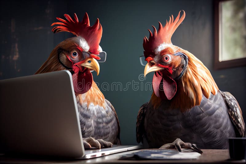 Chickens Staring at a Laptop Screen. AI Generated. Stock Illustration ...