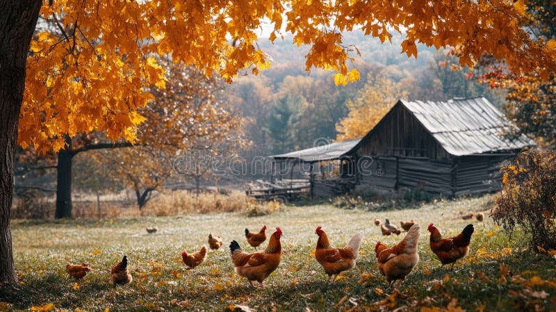 Chickens Under Tree in Field Stock Photo - Image of land, birds: 376771296