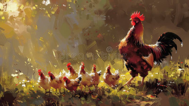 Chickens Walking Across Grass Field Stock Photo - Image of pecking ...