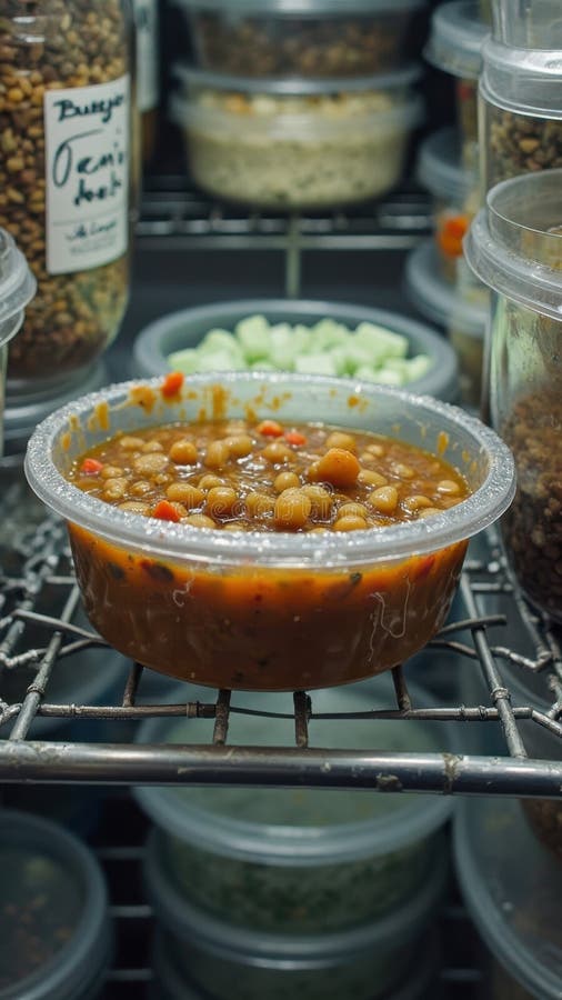 Chickpea and Bean Stew in Plastic Container among Stored Ingredients ...