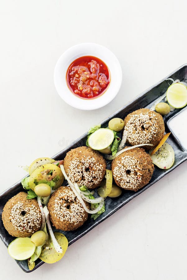 Chickpea Falafel Middle Eastern Food Snack Platter Starter Set Stock ...