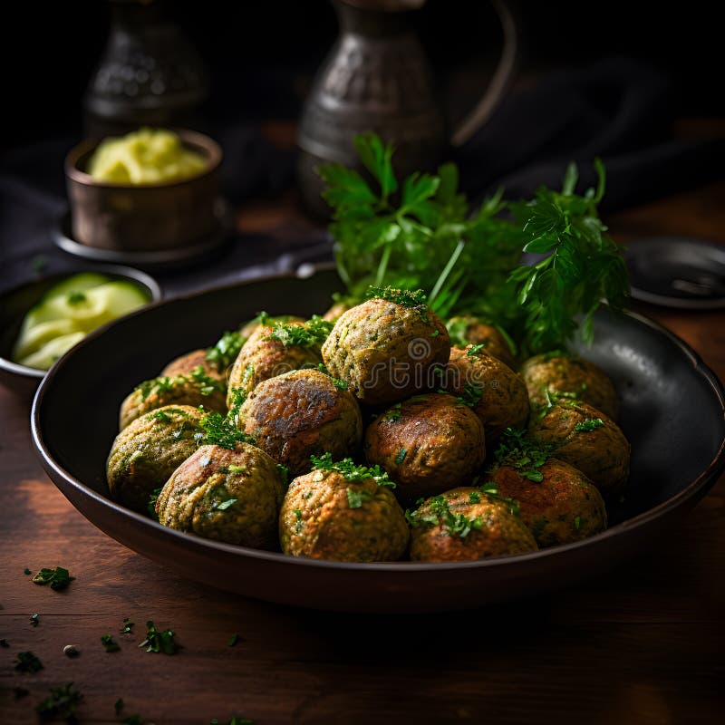 Chickpea Falafel with Sauce and Vegetables. Stock Image - Image of ...