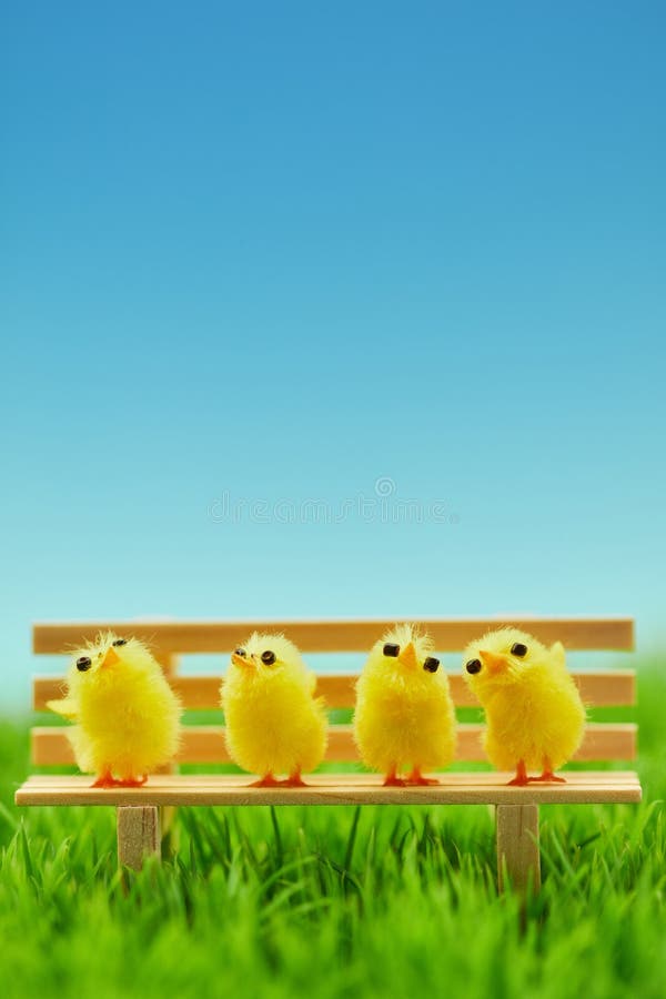 Chick Family on Bench As Easter Decoration Stock Photo - Image of ...