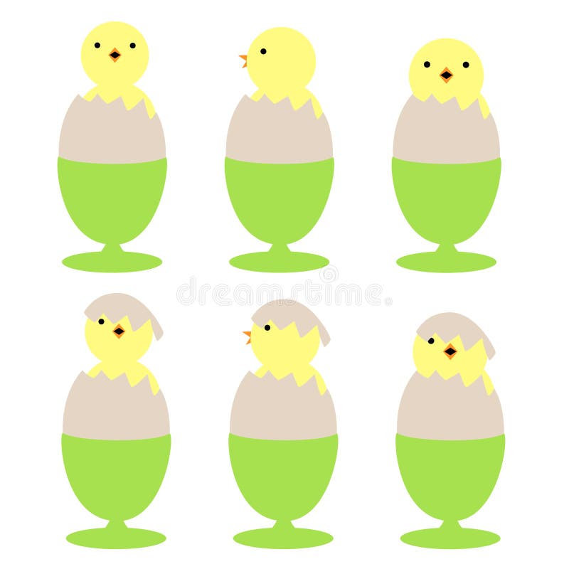 Chicks Hatching in Egg Cups Stock Illustration - Illustration of birth ...