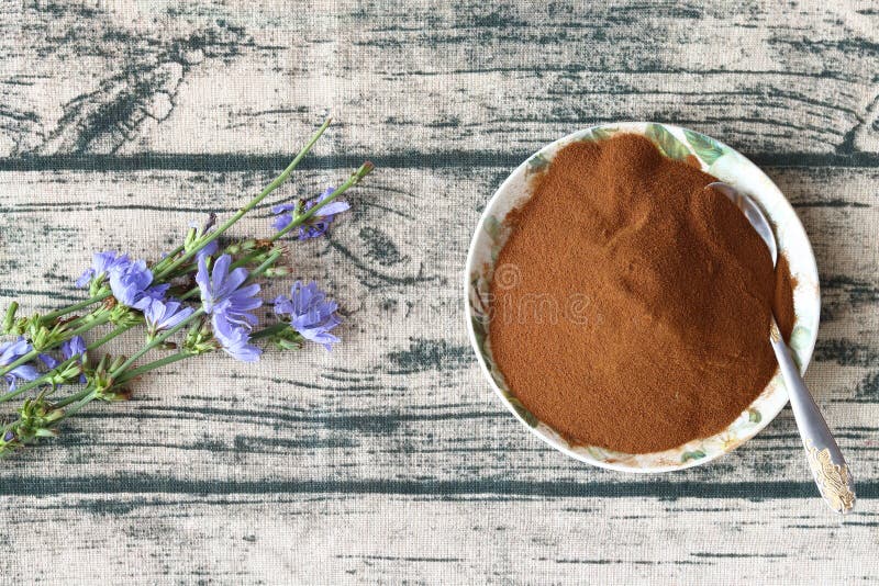 Chicory powder and flowers stock photo. Image of vintage - 131661328