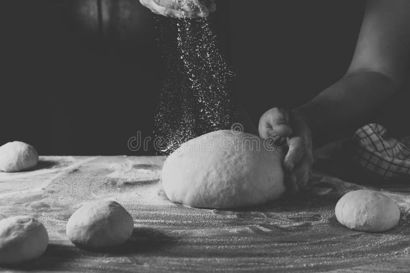 Chief Baker Preparing Dough for Bread in a Bakery. Kitchen Professional ...