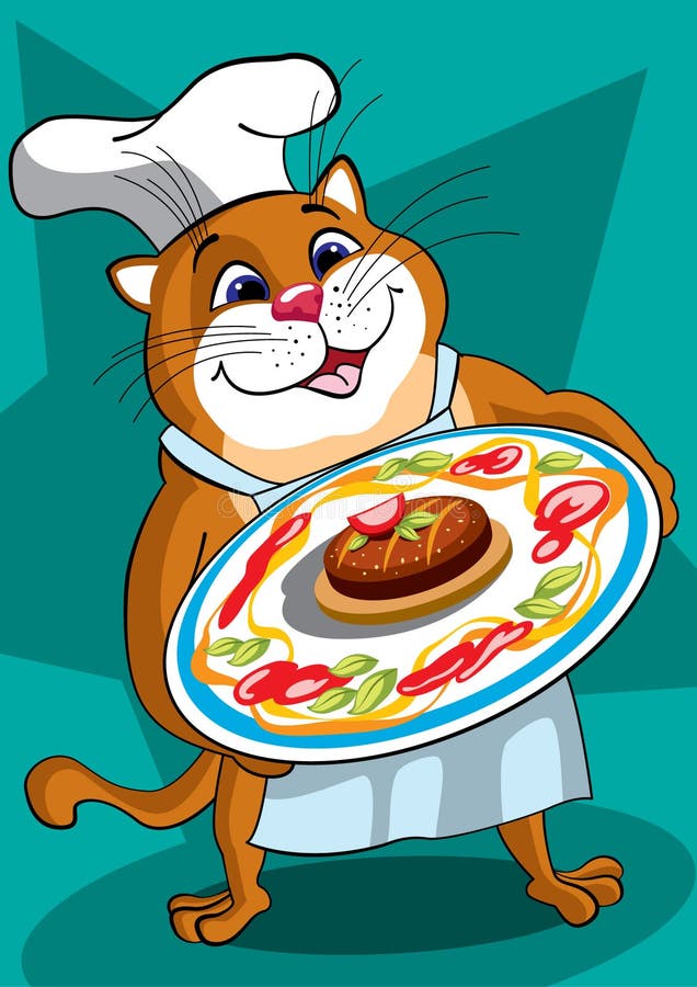 Cat Tries To Cook Very Big Fish Stock Illustration - Illustration of ...