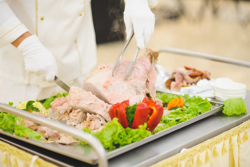 Chief Cook Cutting Meat stock image. Image of meal, holding - 63870797