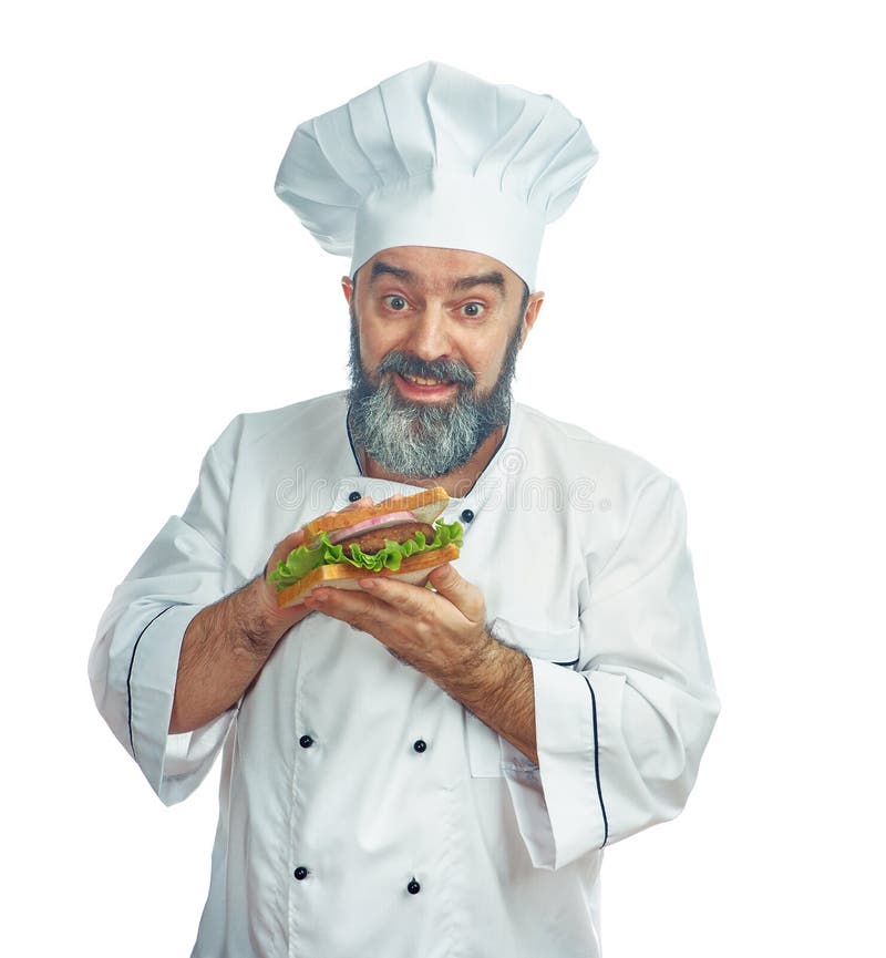 Chief Cook Holding Big Sandwich Stock Image - Image of attractive ...